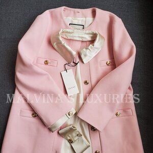 Gucci | Jackets & Coats | Gucci Coat Pink Rose Wool Removable Bow Cuffs ...